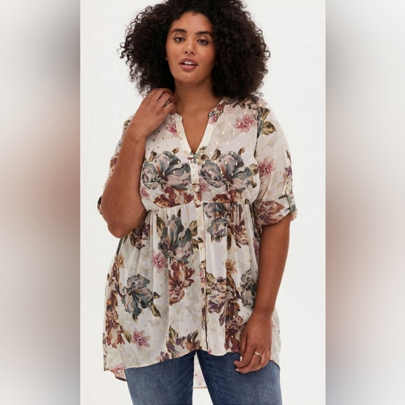 torrid | Tops | Torrid Size 2 Womens Hi Low Length Sleeves Tunic Floral ...